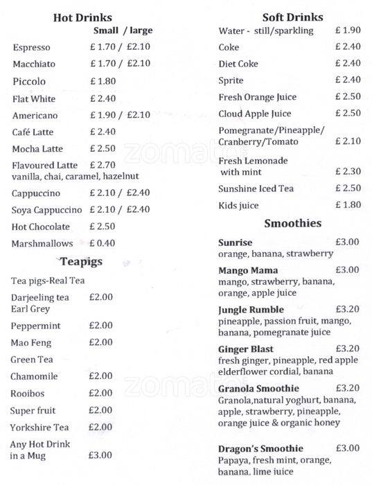 Menu at Mil Kitchen cafe, London