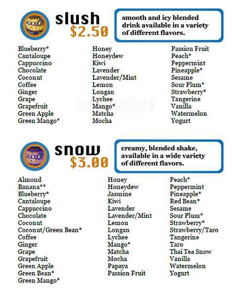 Menu at Oasis Tea Zone cafe, Seattle, University Way NE