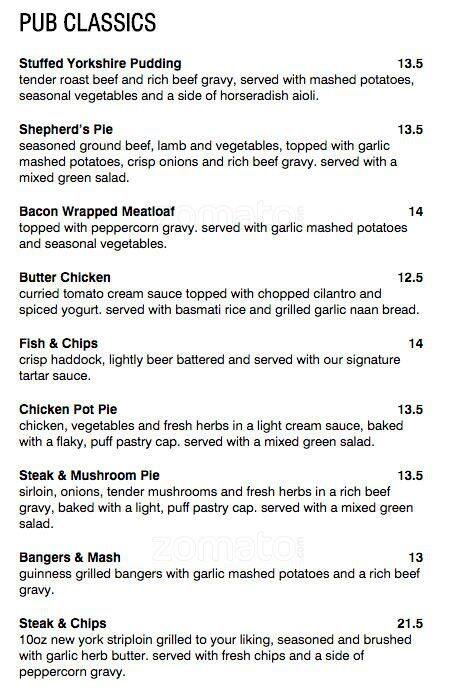 Menu at Elephant & Castle pub & bar, Chicago, 111 W Adams St