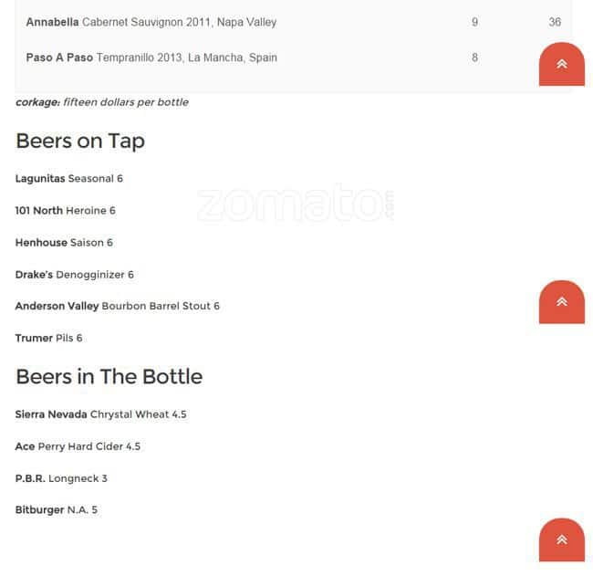 Menu at LUMA pizzeria, Petaluma