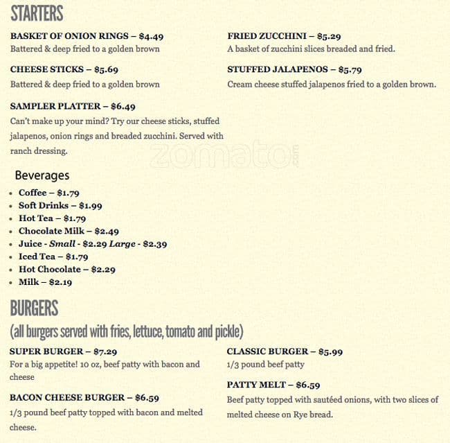 Menu at Allen Cafe, Allen