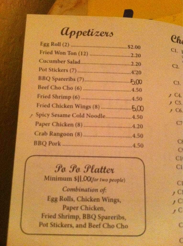 Menu at Great Fortune restaurant, Albuquerque