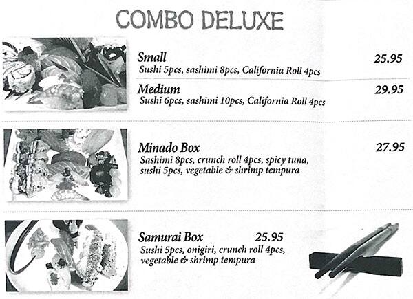 Menu at Samurai Sushi restaurant, Anchorage