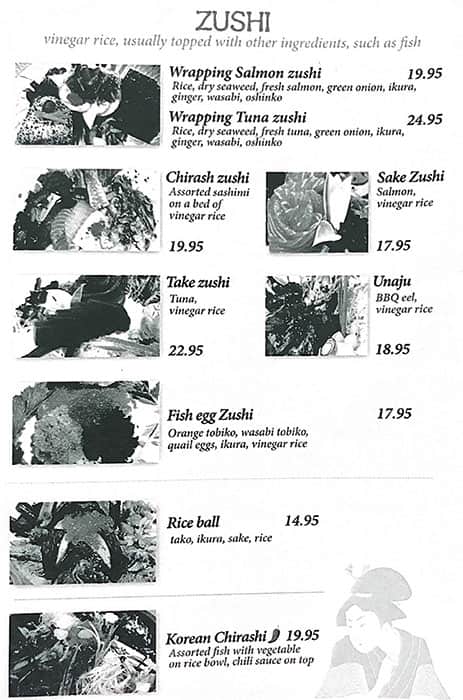 Menu at Samurai Sushi restaurant, Anchorage