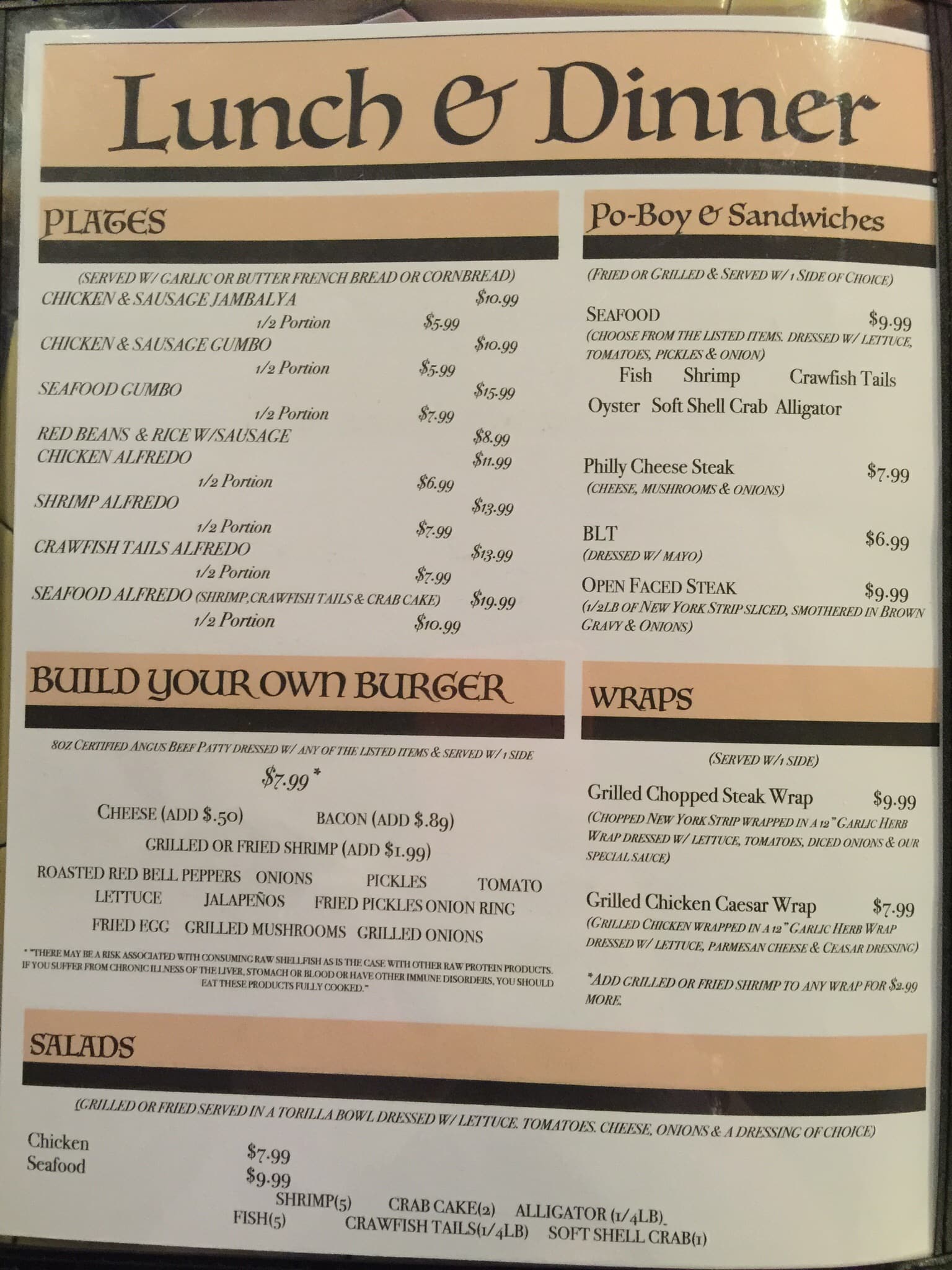 Menu at Cafe LA, Alexandria