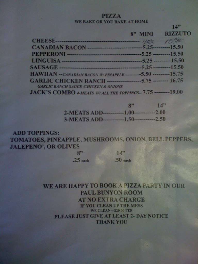 Menu at Jacks Fountain restaurant, Powers