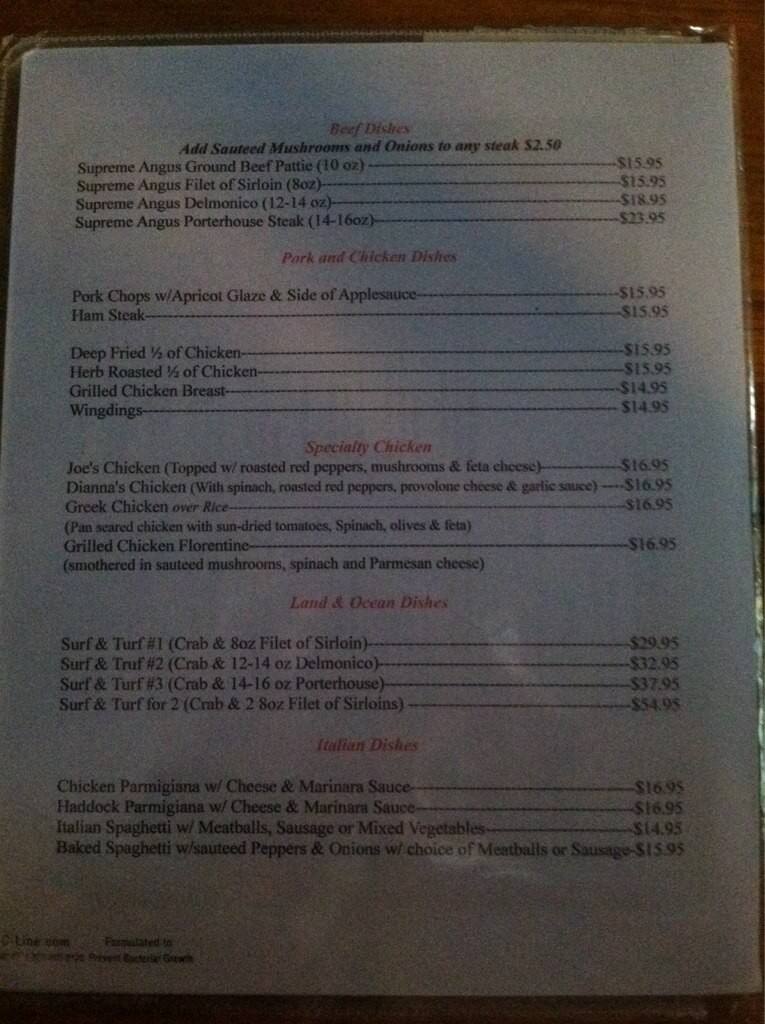 Menu at Gary's Restaurant, Sylvan Beach
