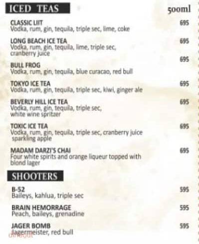 Menu of The Darzi Bar & Kitchen, Connaught Place, New Delhi