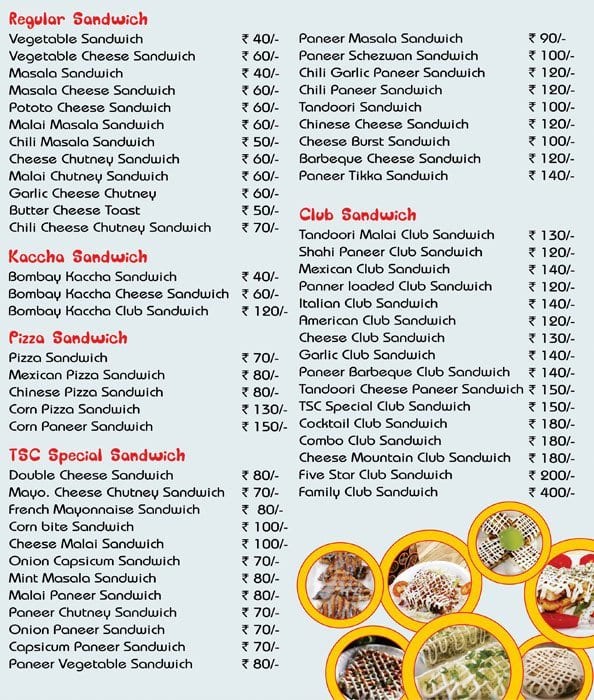 Menu of The Sandwich Cafe, Maharana Pratap Nagar, Bhopal