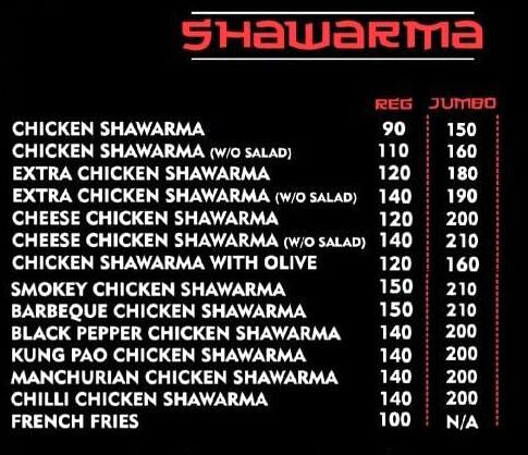 Menu of Crazy Shawarma, Mumbai Central, Mumbai