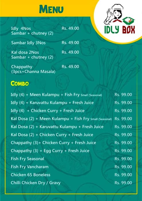 Menu of Idly Box, Arumbakkam, Chennai