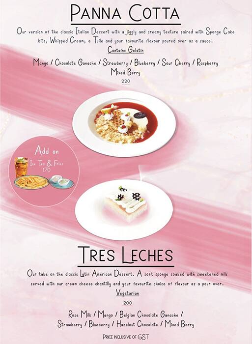 Menu at Crema, Chennai