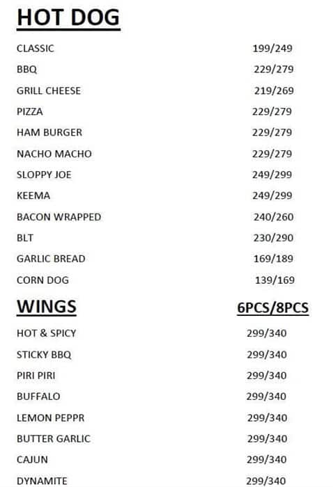 Menu of Hot Dog Express, Seawoods, Navi Mumbai