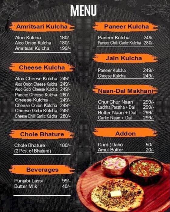 Menu of Kulcha, Gota, Ahmedabad
