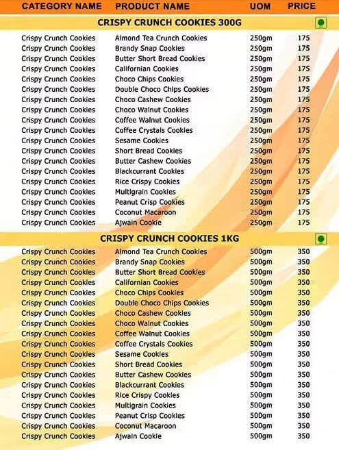 Menu of Cookie Man, Marad, Kochi