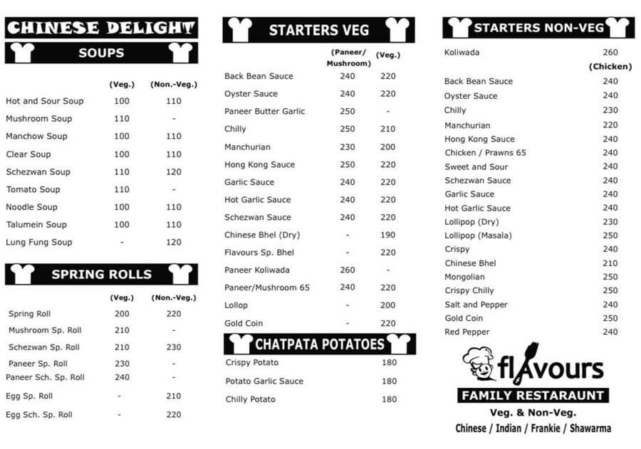 Menu of Flavours Fast Food, Bandra Kurla Complex, Mumbai