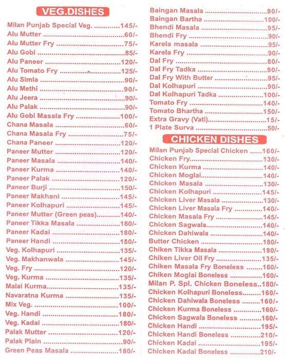Milan Punjab Menu, Menu for Milan Punjab, Worli, Mumbai - Zomato
