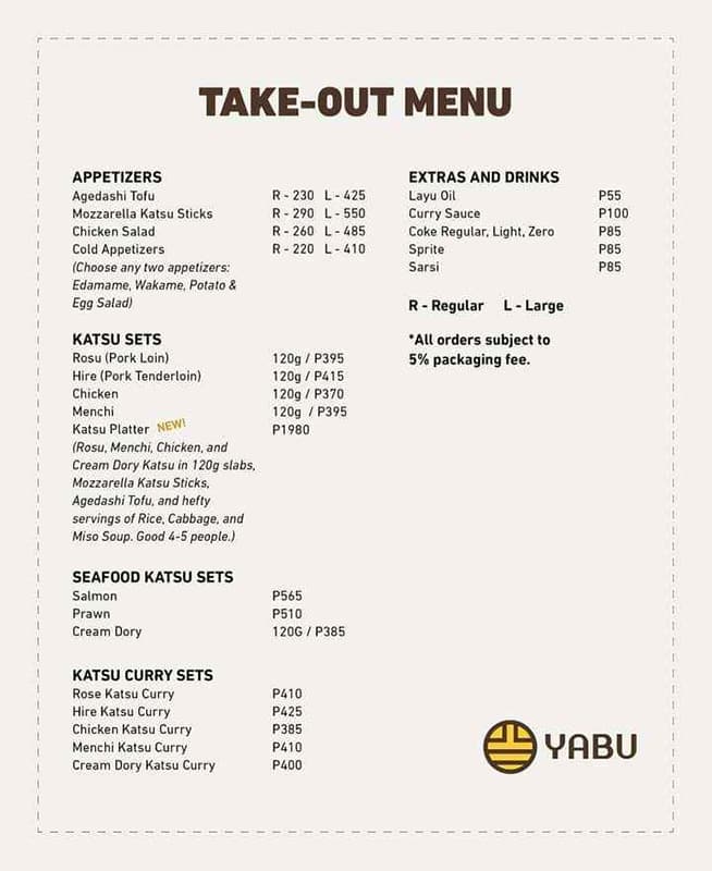 Menu at Yabu restaurant, Quezon City, Vertis North