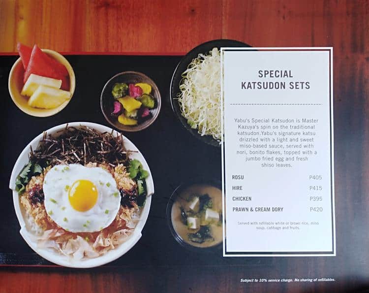 Menu at Yabu restaurant, Quezon City, Vertis North