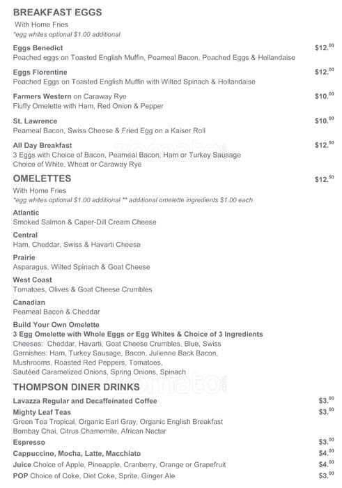 Menu at Lobby Bar, Toronto