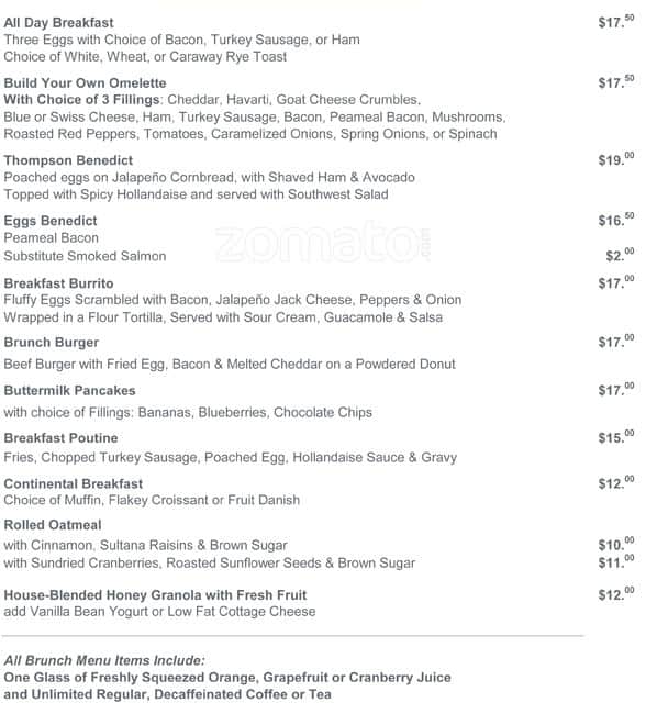 Menu at Lobby Bar, Toronto