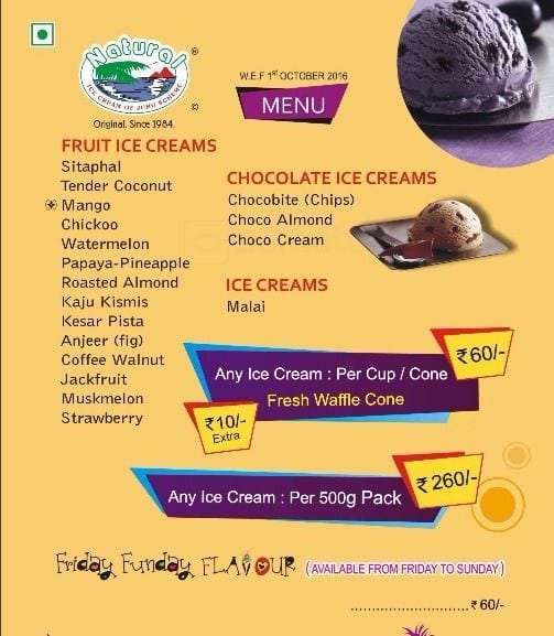 Natural Ice Cream Menu, Menu for Natural Ice Cream, Pimple Saudagar ...
