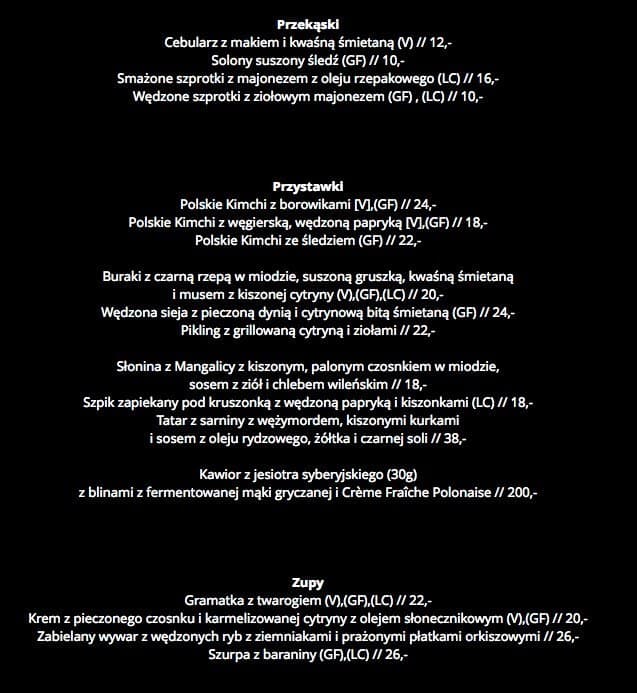 Menu at Solec 44 restaurant, Warsaw