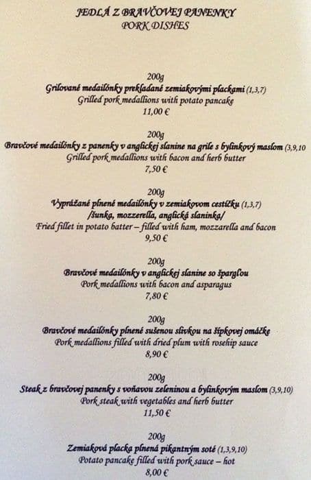 Menu at Britt Restaurant, Bratislava, Hraničná 16