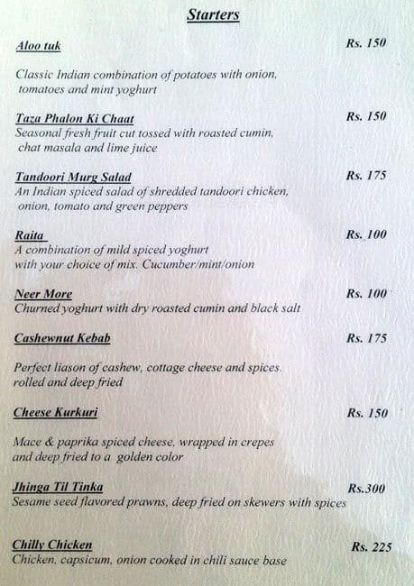 Menu at Sky Lounge, Calangute