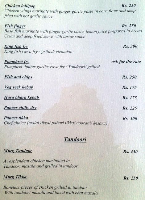 Menu at Sky Lounge, Calangute