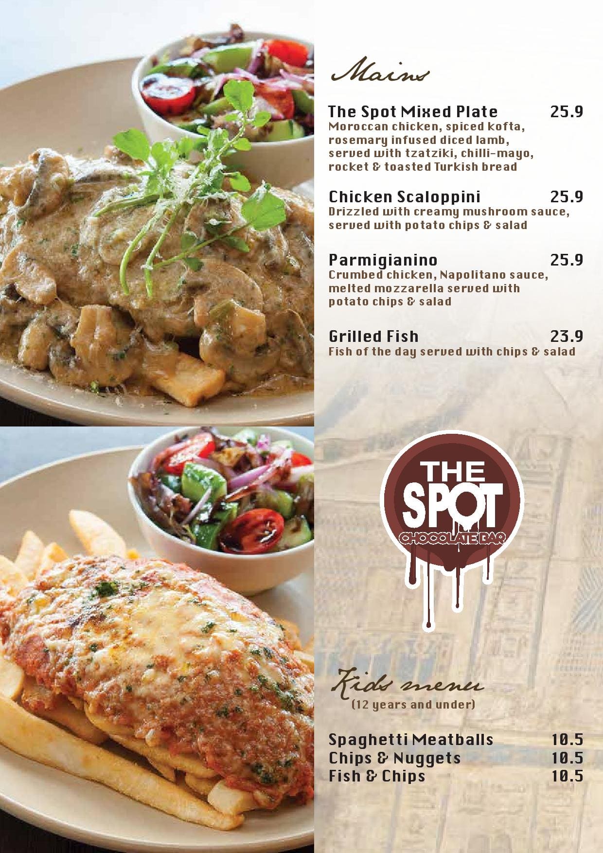 Menu at The Spot restaurant, Liverpool, 333A Macquarie St