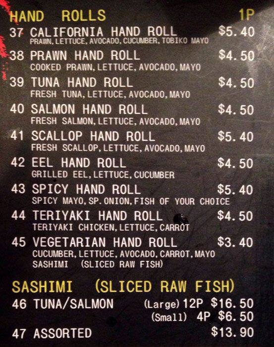 Menu at Katana Sushi Train restaurant, North Adelaide