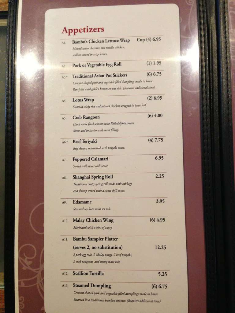 Menu at Bambu Asian Restaurant, Houghton