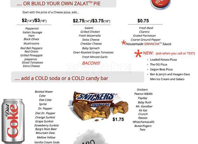 Menu at Zalat Pizza Fitzhugh Dallas pizzeria, Dallas, N Fitzhugh Ave