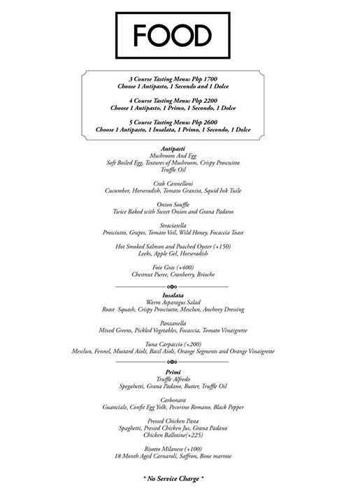 Menu at FOO'D by Davide Oldani restaurant, Taguig