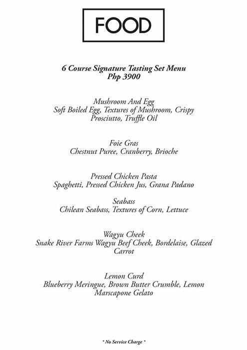 Menu at FOO'D by Davide Oldani restaurant, Taguig
