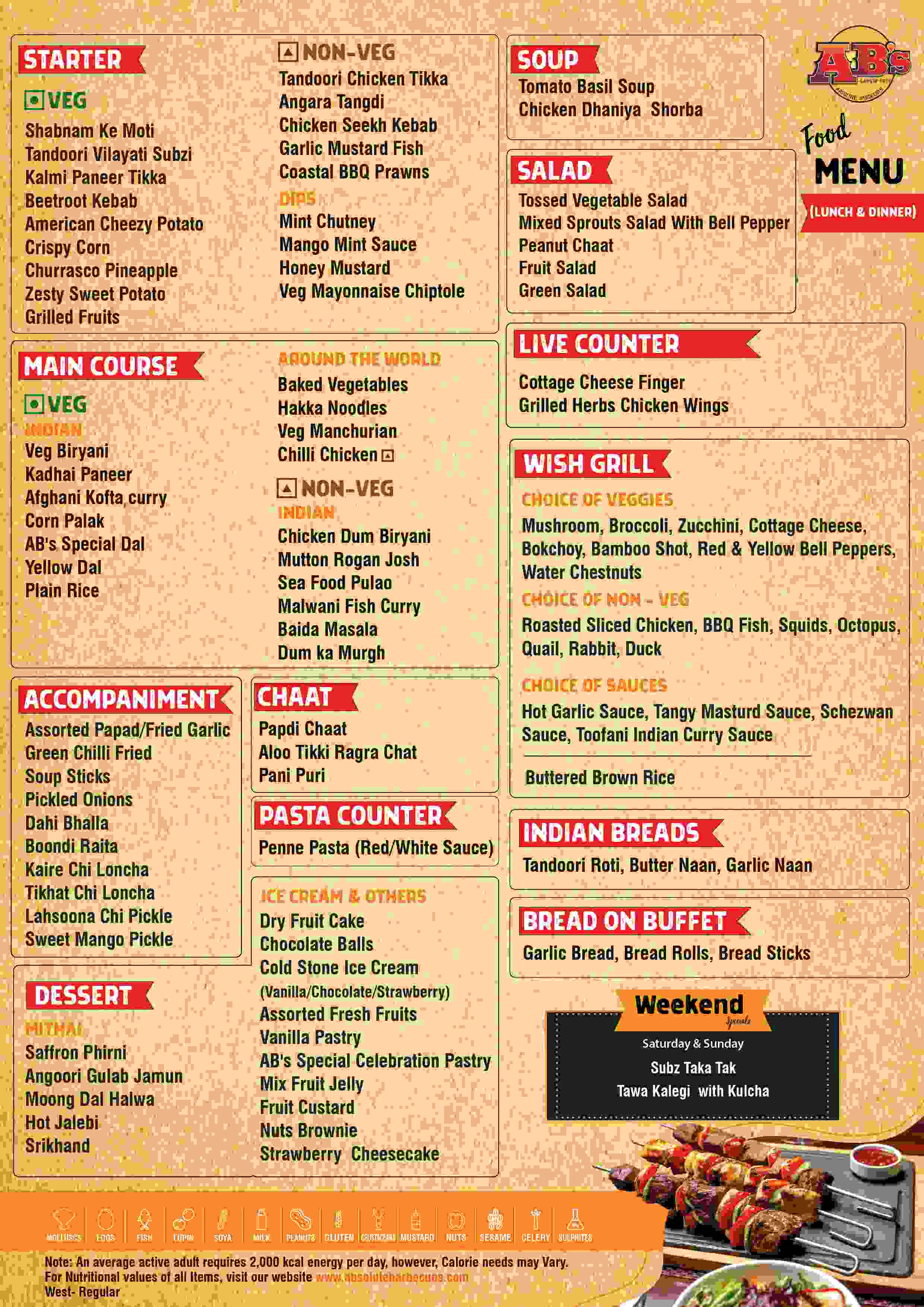 Menu of AB's - Absolute Barbecues, Kalyani Nagar, Pune