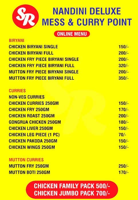 Menu at Nandini Deluxe Mess & Curry Point, Hyderabad