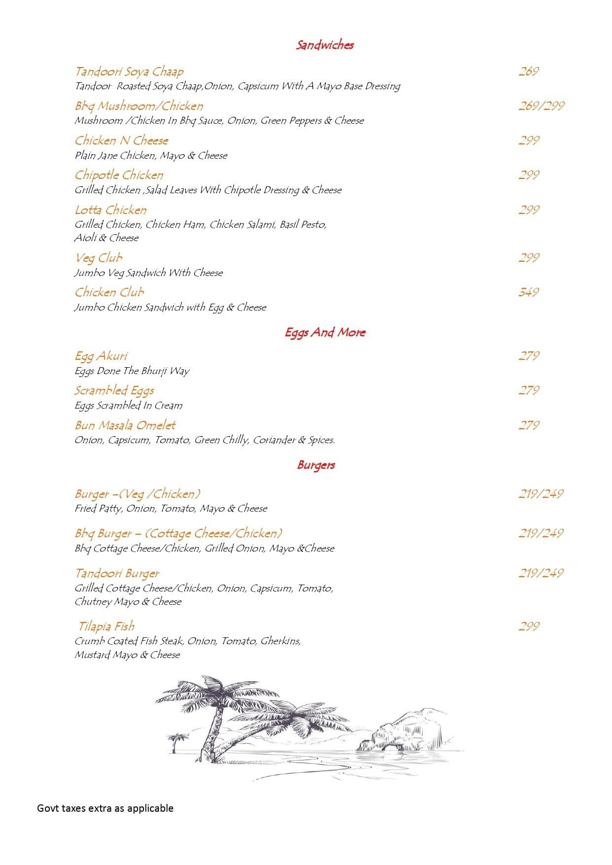 Menu of Copa Villa, Pimple Nilakh, Pune