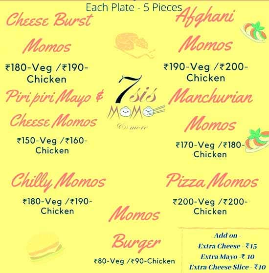 Menu at 7sis momos and more, Mumbai