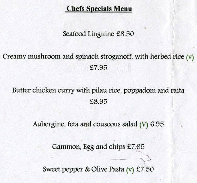 Menu at The Boot pub & bar, London, 116 Cromer St