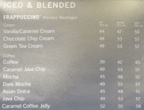 Menu at Starbucks Sabang cafe, Jakarta, Jl. H. Agus Salim No.19