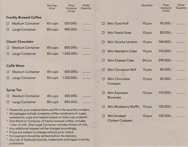 Menu at Starbucks, Jakarta, Puri Indah Mall Expansion