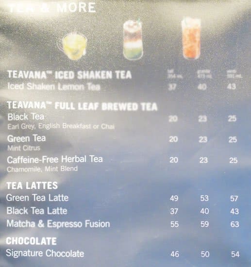Menu at Starbucks Sabang cafe, Jakarta, Jl. H. Agus Salim No.19