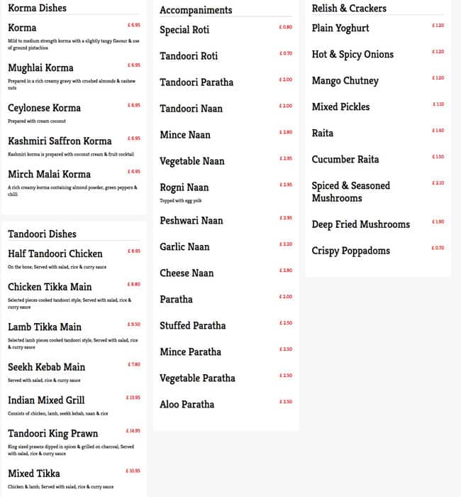 Menu at Bistecca restaurant, Rutherglen