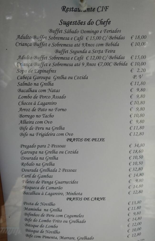 Menu at FIC Restaurante, Lisbon