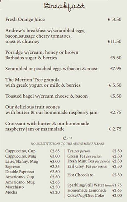 Menu at The Merrion Tree Bistro, Dublin, 31 The Rise