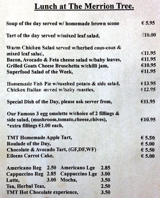 Menu at The Merrion Tree Bistro, Dublin, 31 The Rise