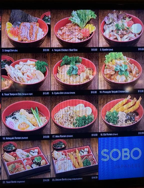 Menu at Sobo restaurant, Docklands