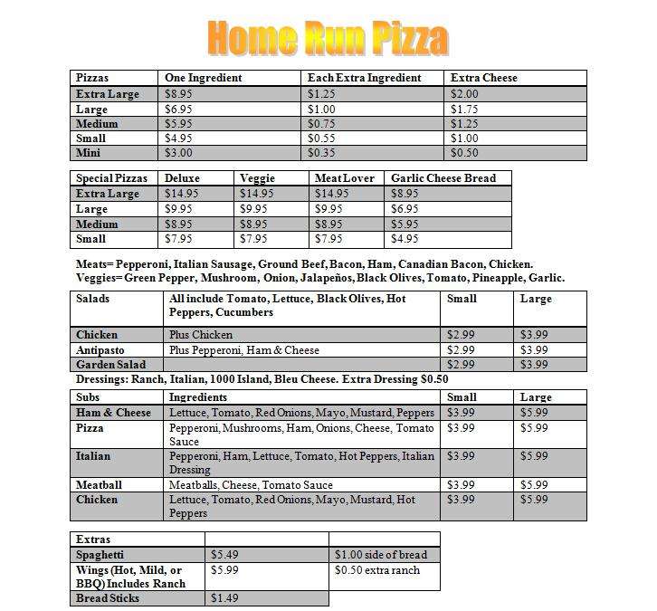 Home Run Pizza Menu, Menu for Home Run Pizza, Bellflower, Bellflower ...